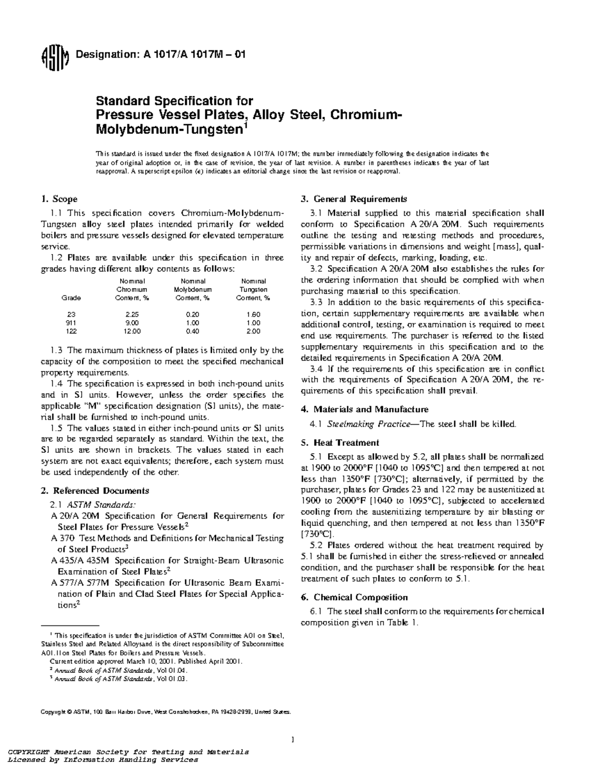 ASTM A1017 - NORMAS ASTM - Designation: A 1017/A 1017M – 01 Standard ...