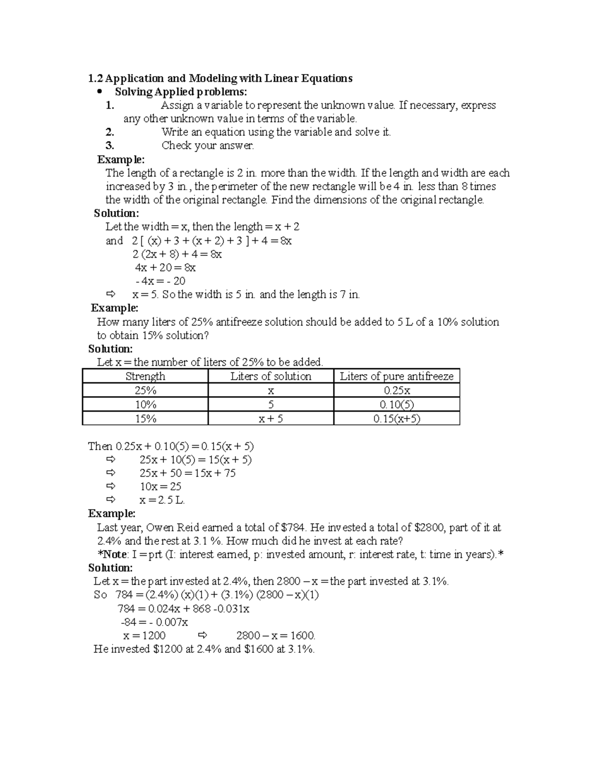 1.2 notes - Applications on linear equations - 1 Application and ...