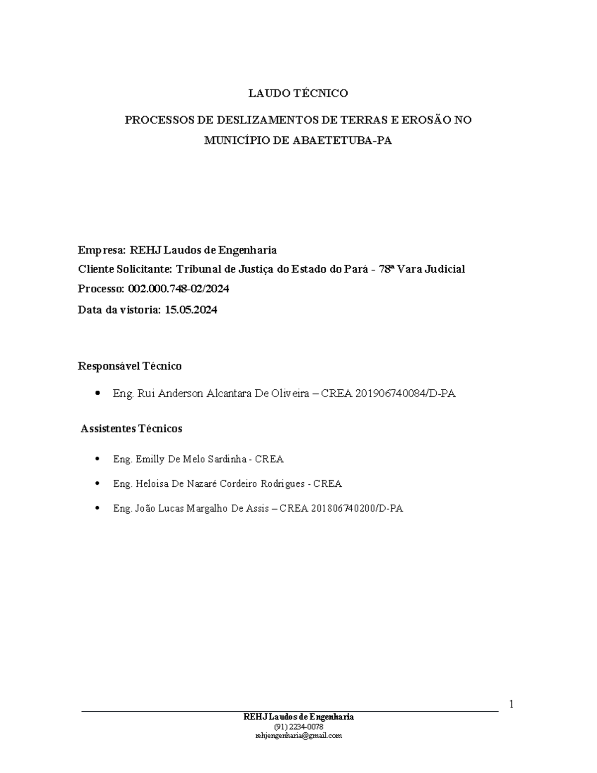 Laudo Técnico Abaetetuba (1) - REHJ Laudos de Engenharia (91) 2234- 1 ...