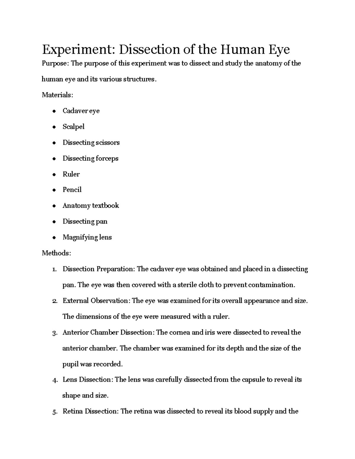 Experiment Dissection of the Human Eye - Experiment: Dissection of the ...
