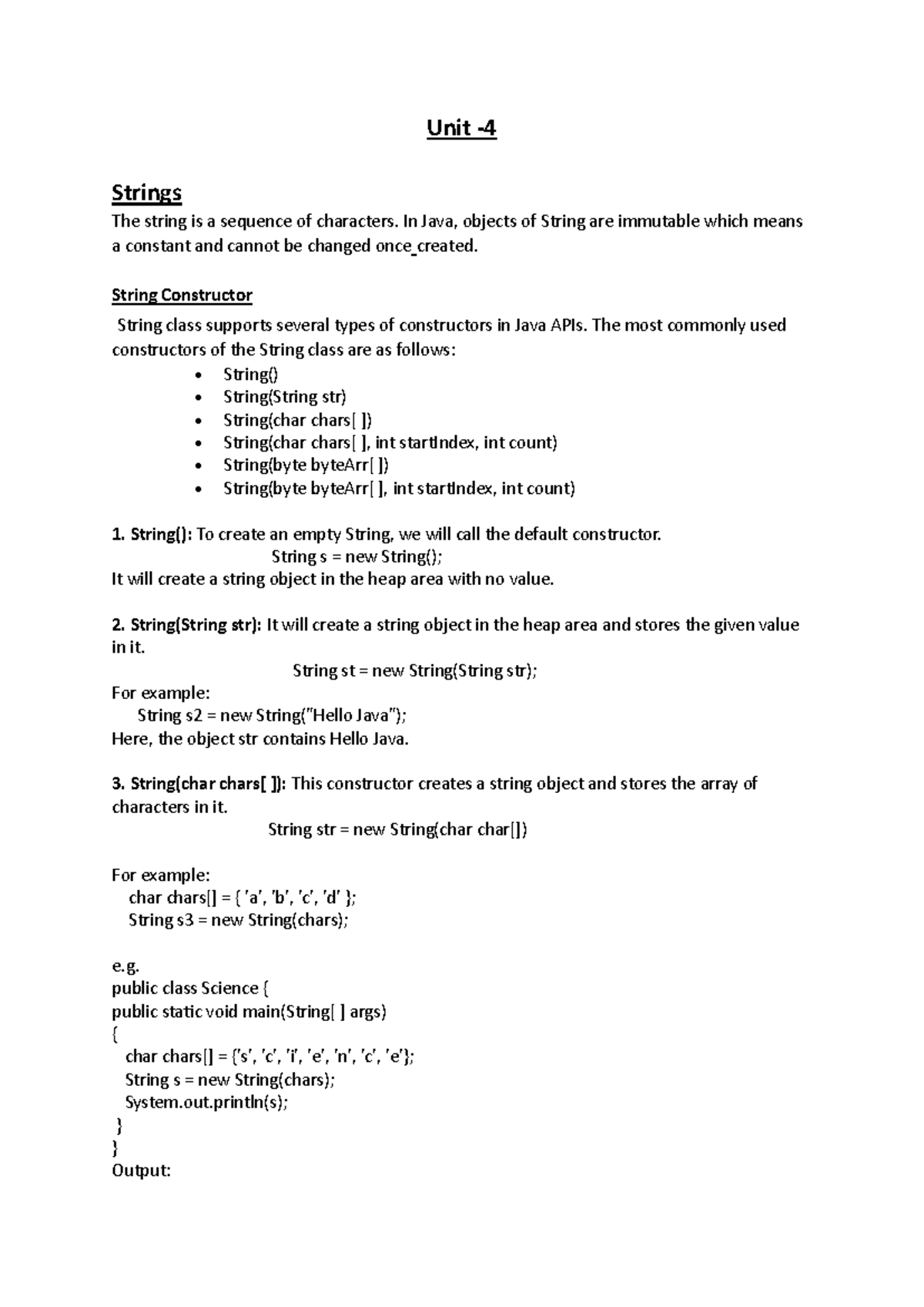 Unit -4 aoop pyq - Unit - 4 Strings The string is a sequence of characters. In Java, objects of ...