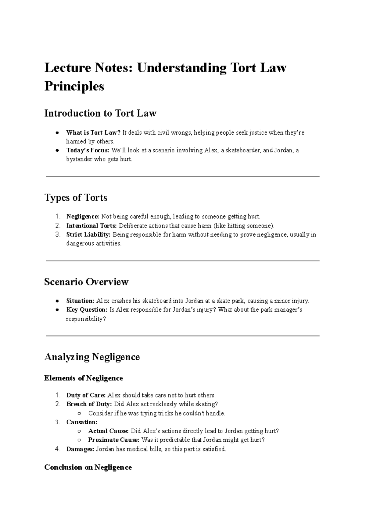 Law notes - Lecture Notes: Understanding Tort Law Principles ...