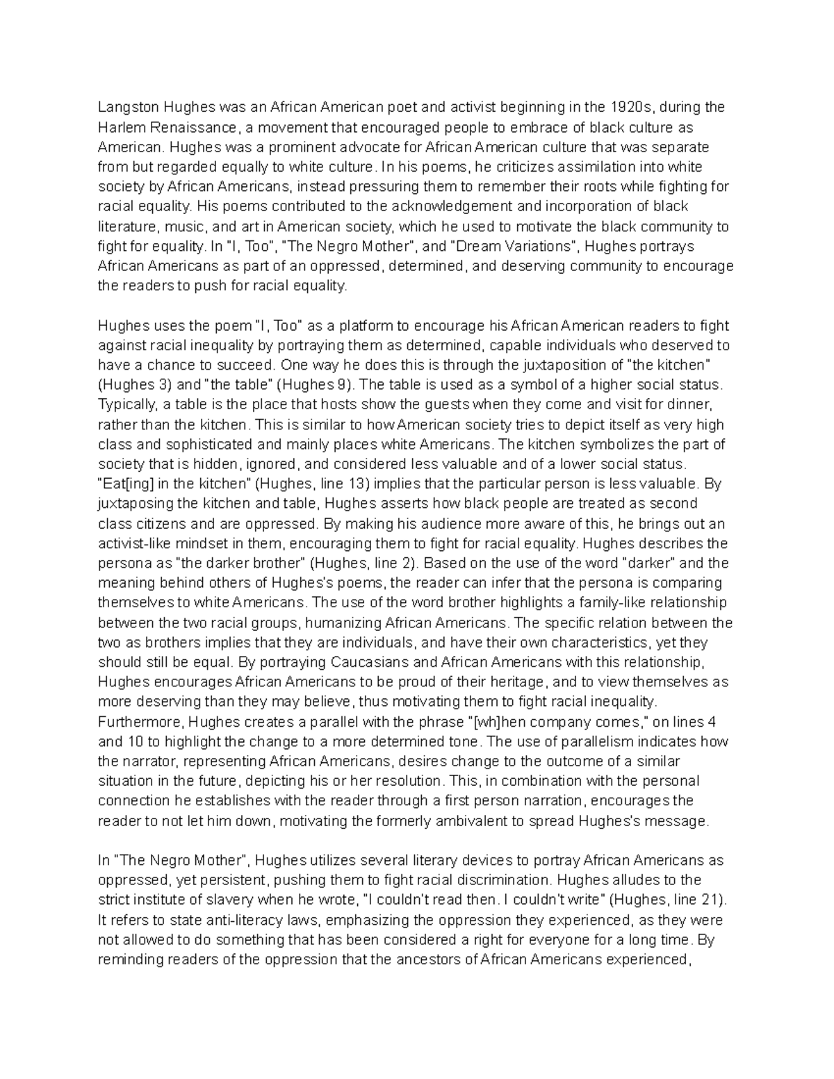 The Portrayal Of African Americans In Langston Hughes’s Poetry ...