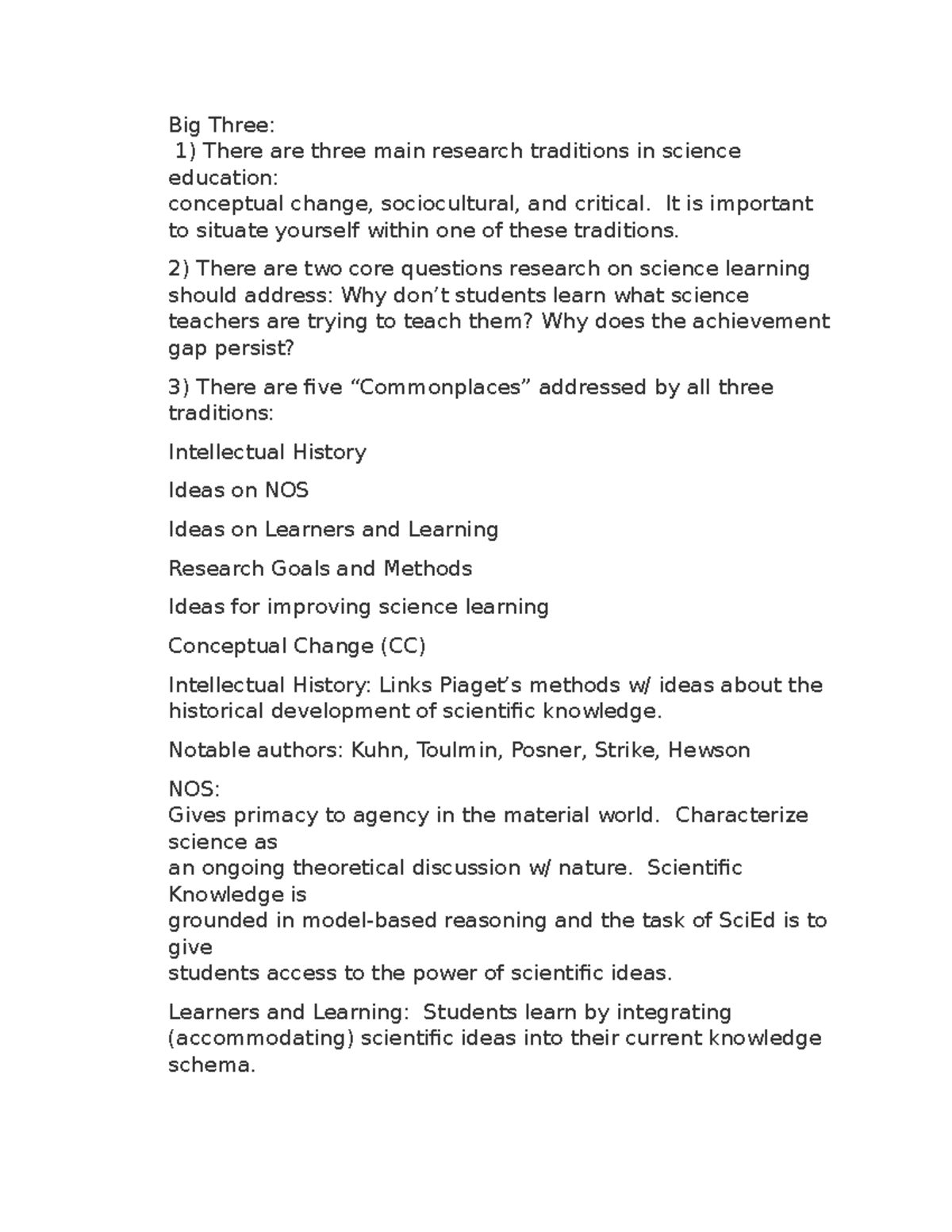 Reeadin 2 Sci Ed 801 - Lecture notes 4 - Big Three: There are three ...