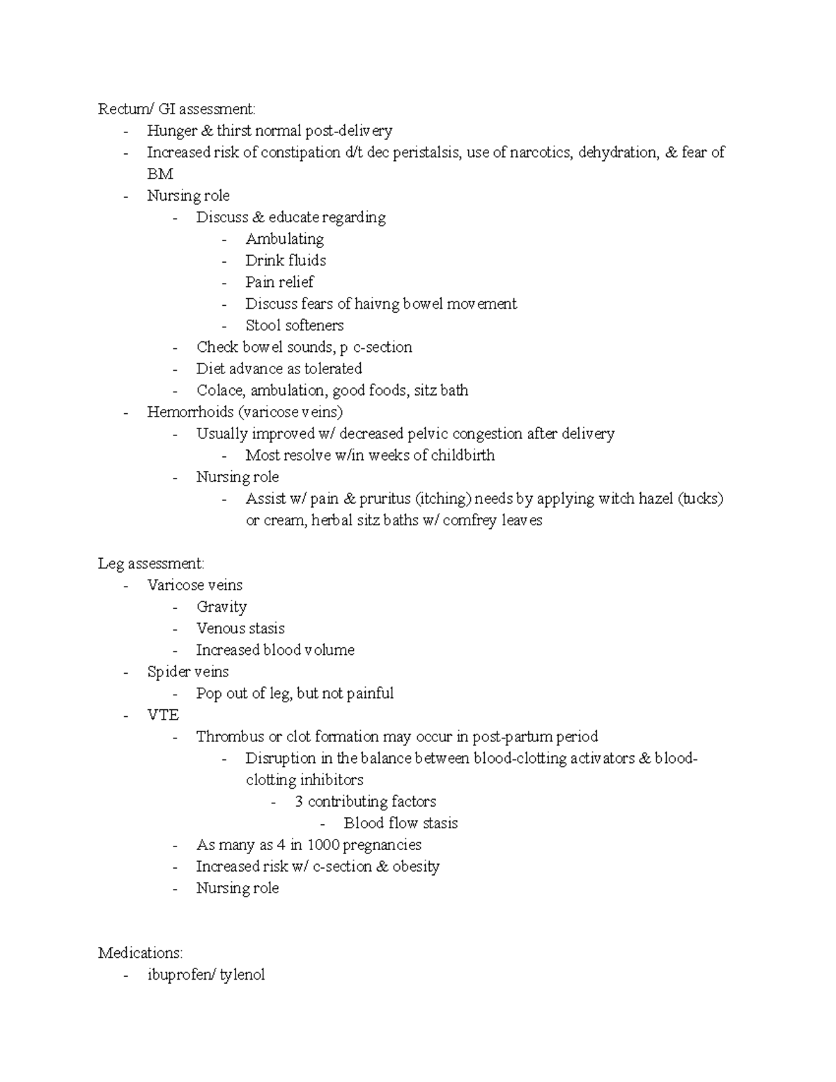 Post Partum Assessment - Part 2 - Rectum/ GI assessment: - Hunger ...