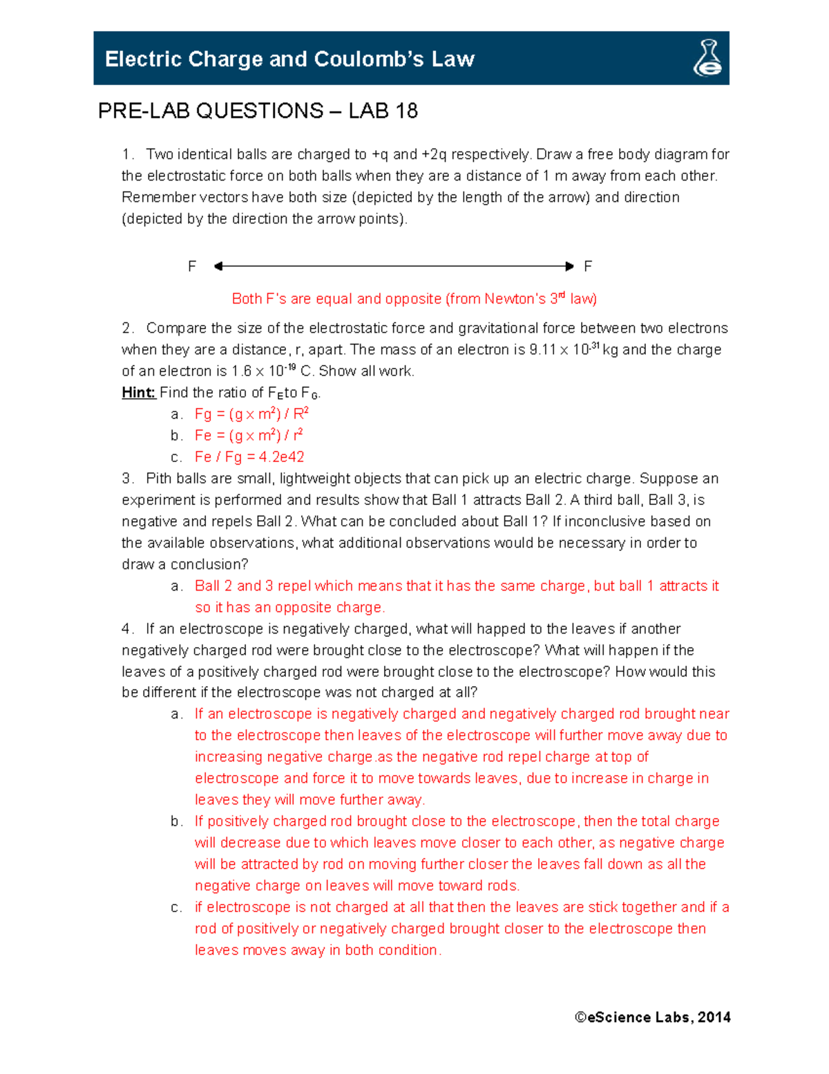 Electric Charge and Law Questions Lab - Studocu
