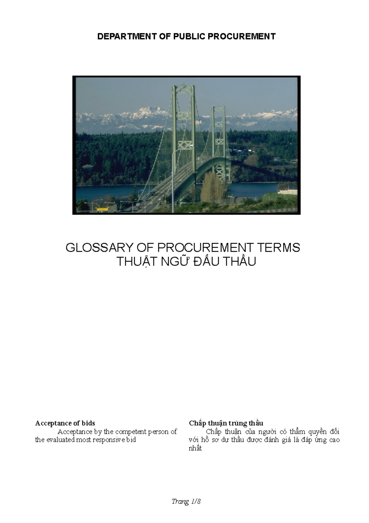 Thuat ngu dau thau - DEPARTMENT OF PUBLIC PROCUREMENT GLOSSARY OF ...