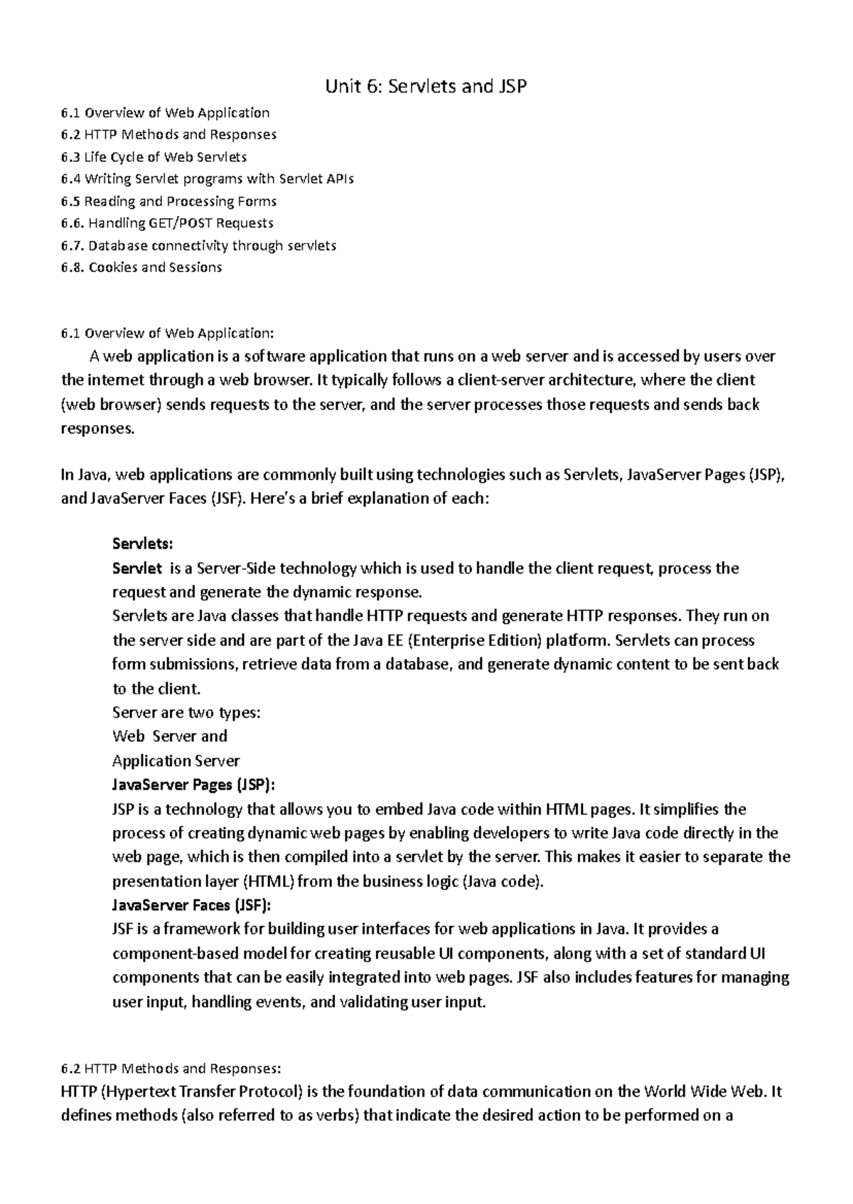 Unit 6 Serverlets and JSP - Unit 6: Servlets and JSP ####### 6 Overview ...