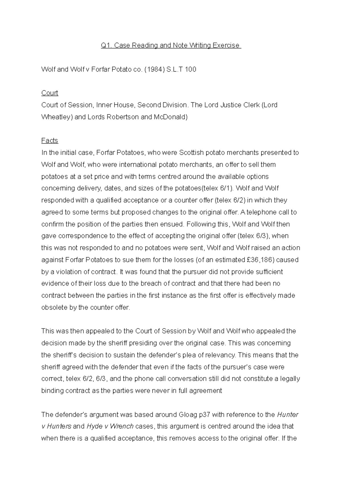 Case Reading and Note Writing Exercise - Q1. Case Reading and Note ...