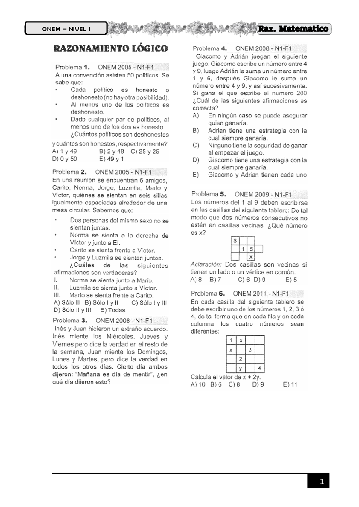 Ejercicios ONEM(razm) - Planeamiento minero - ONEM – NIVEL I 1 ONEM – NIVEL I 2 - Studocu