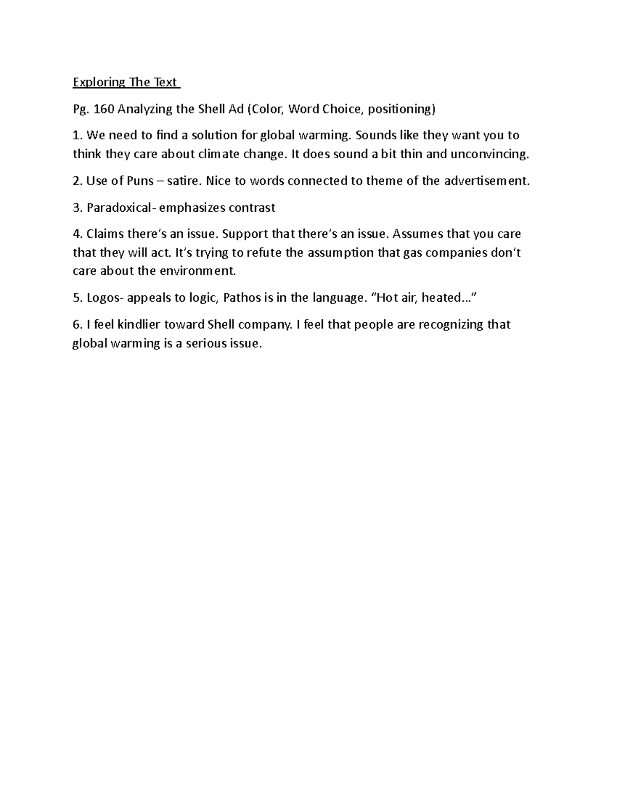 Analyzing the Text of Shell Ad - Exploring The Text Pg. 160 Analyzing ...