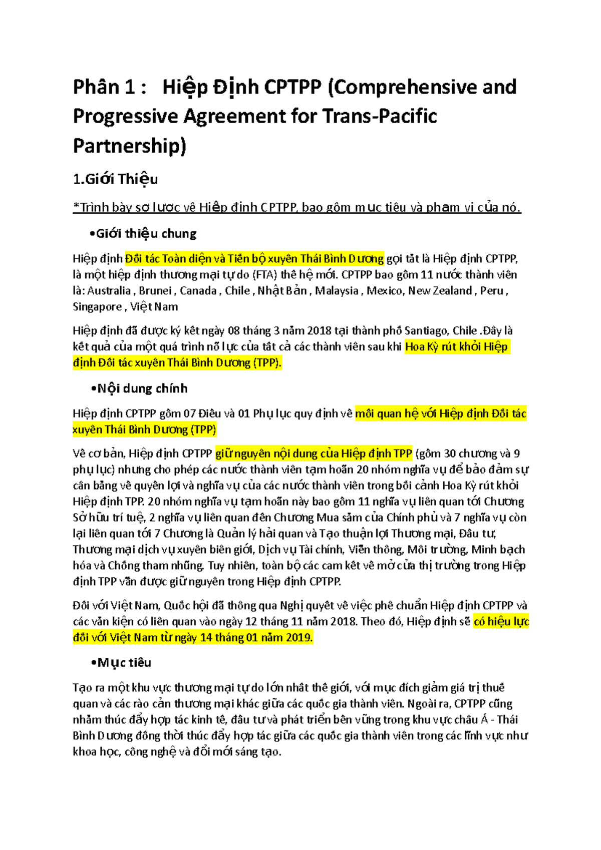 (Phần 1 )Hiệp Định Cptpp - Phầần 1 : Hi ệp Đ nh CPTPP (Comprehensive and ị Progressive Agreement ...