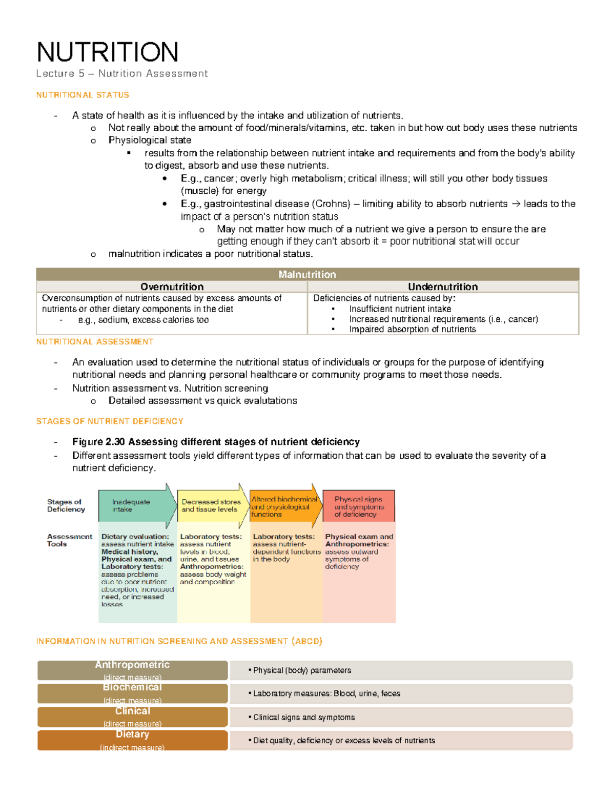 Nutrition lecture 5 - NUTRITION Lec tur e 5 – Nutrition As sessment ...