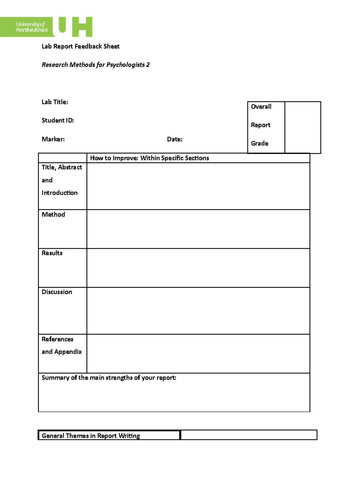 Anova lab final - Lab Report Feedback Sheet Research Methods for ...
