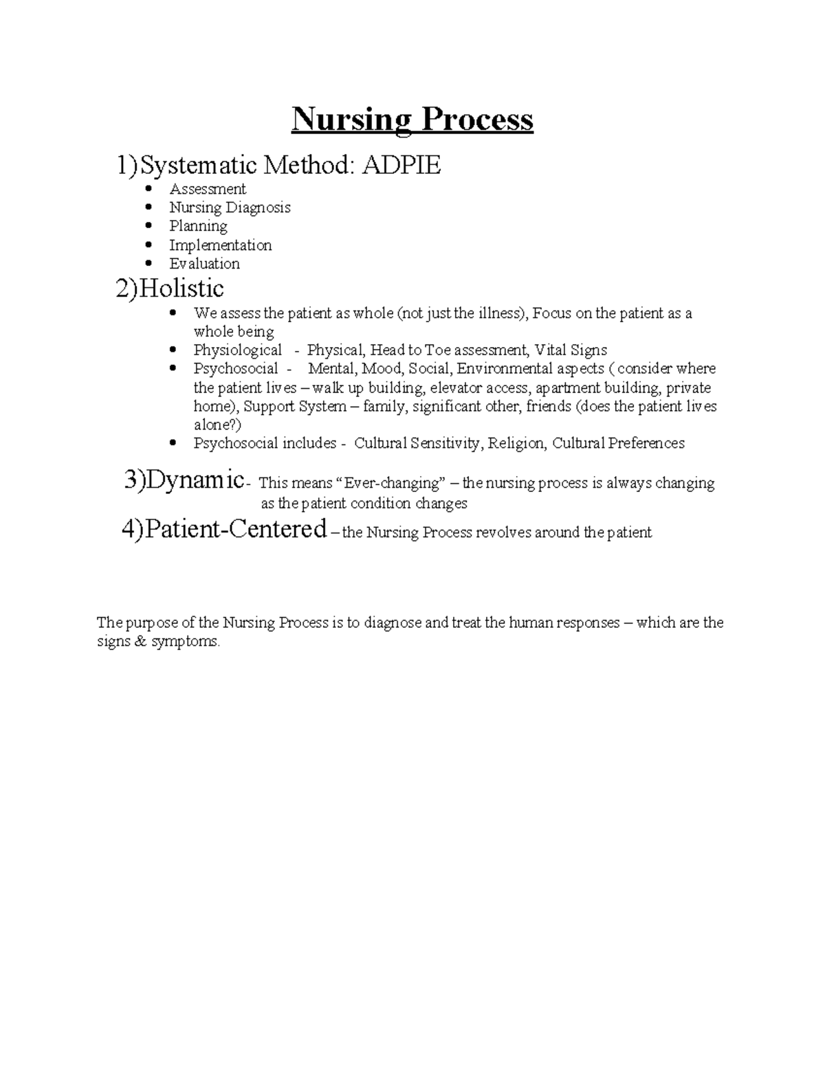 Nursing Process (1) - notes - Nursing Process 1)Systematic Method ...
