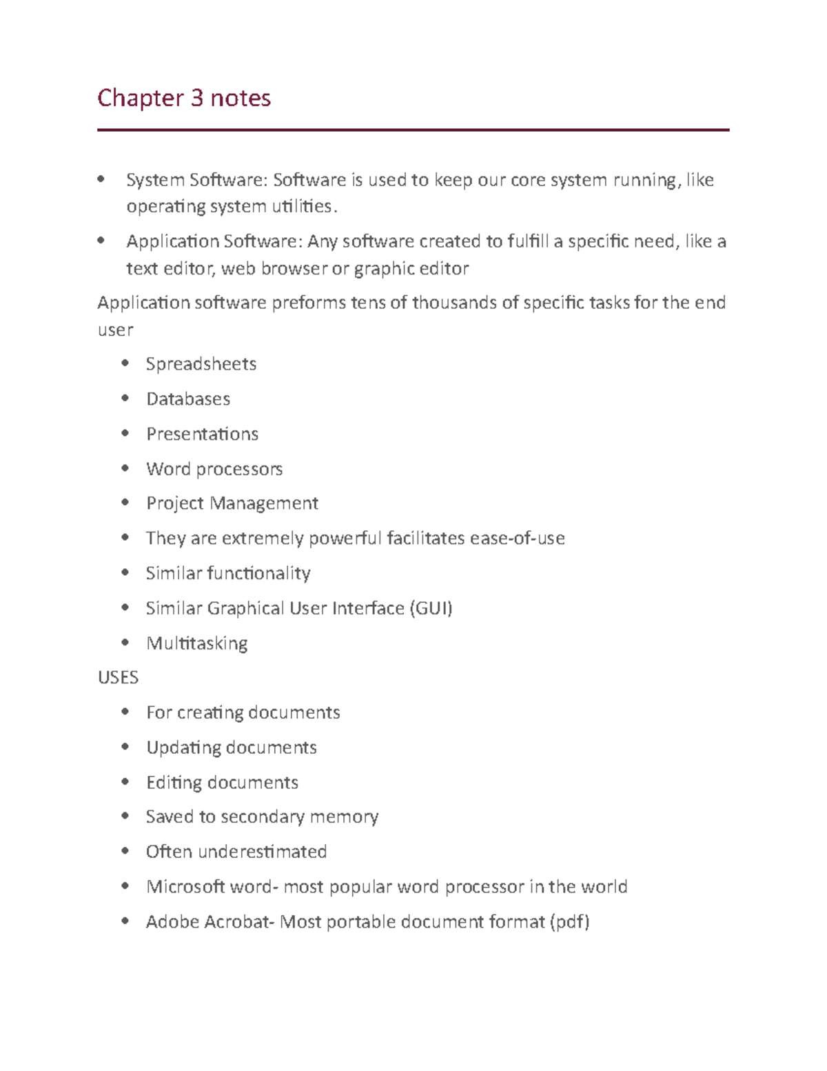 CIS 105 Chapter 3 notes - Chapter 3 notes System Software: Software is ...