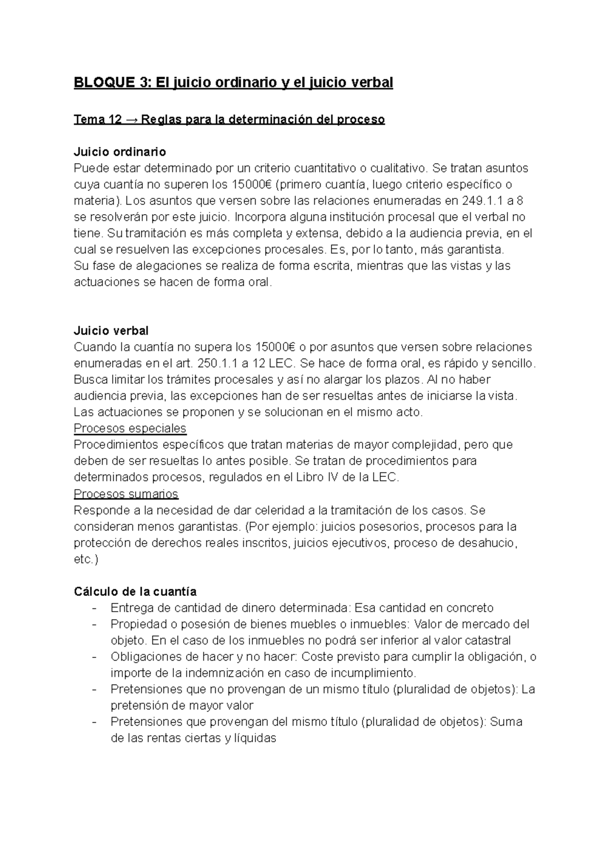 Derecho procesal civil Temas Bloque 3 - BLOQUE 3: El juicio ordinario y el juicio verbal Tema 12 ...