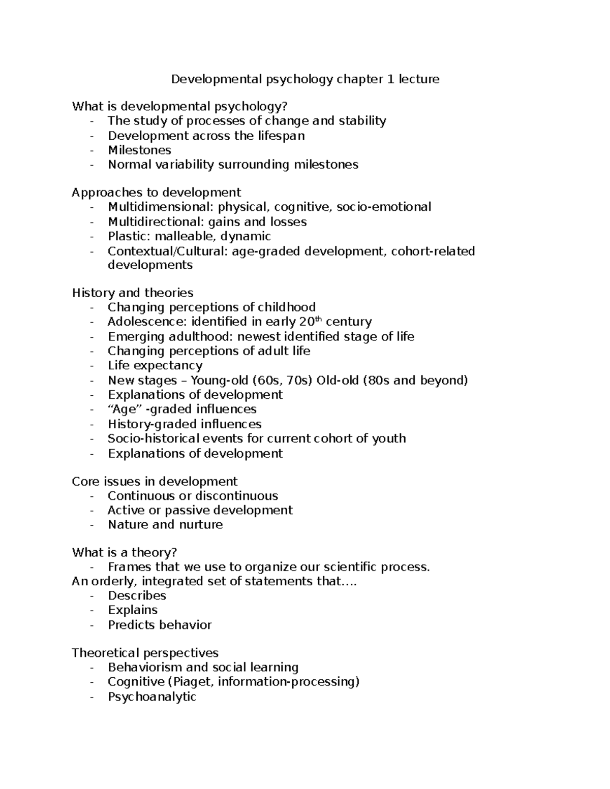 Developmental Psyc Ch 1 - Developmental psychology chapter 1 lecture ...