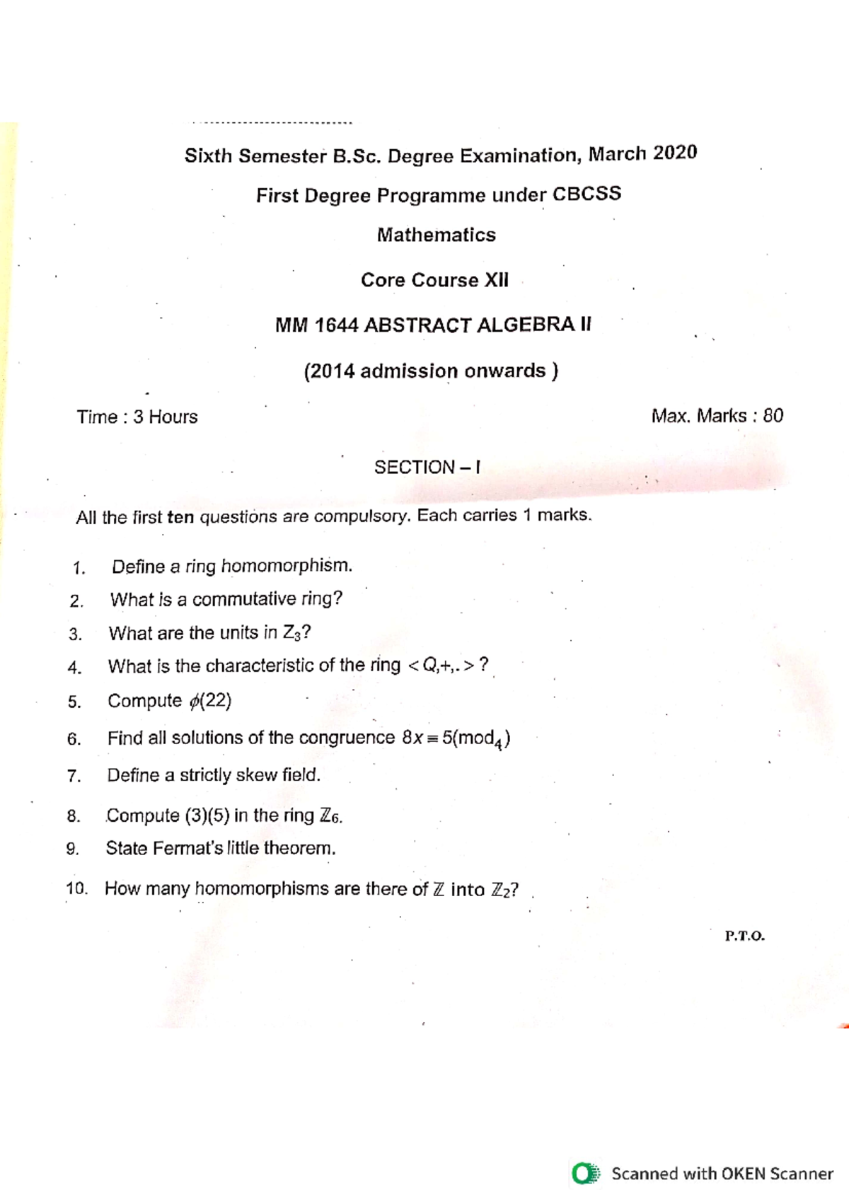 Abstract Algebra sem 6 - Its model questions for Bsc Mathematics - Studocu