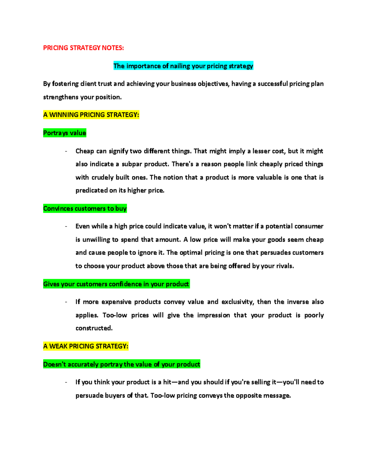 Pricing Strategy - PRICING STRATEGY NOTES: The importance of nailing ...