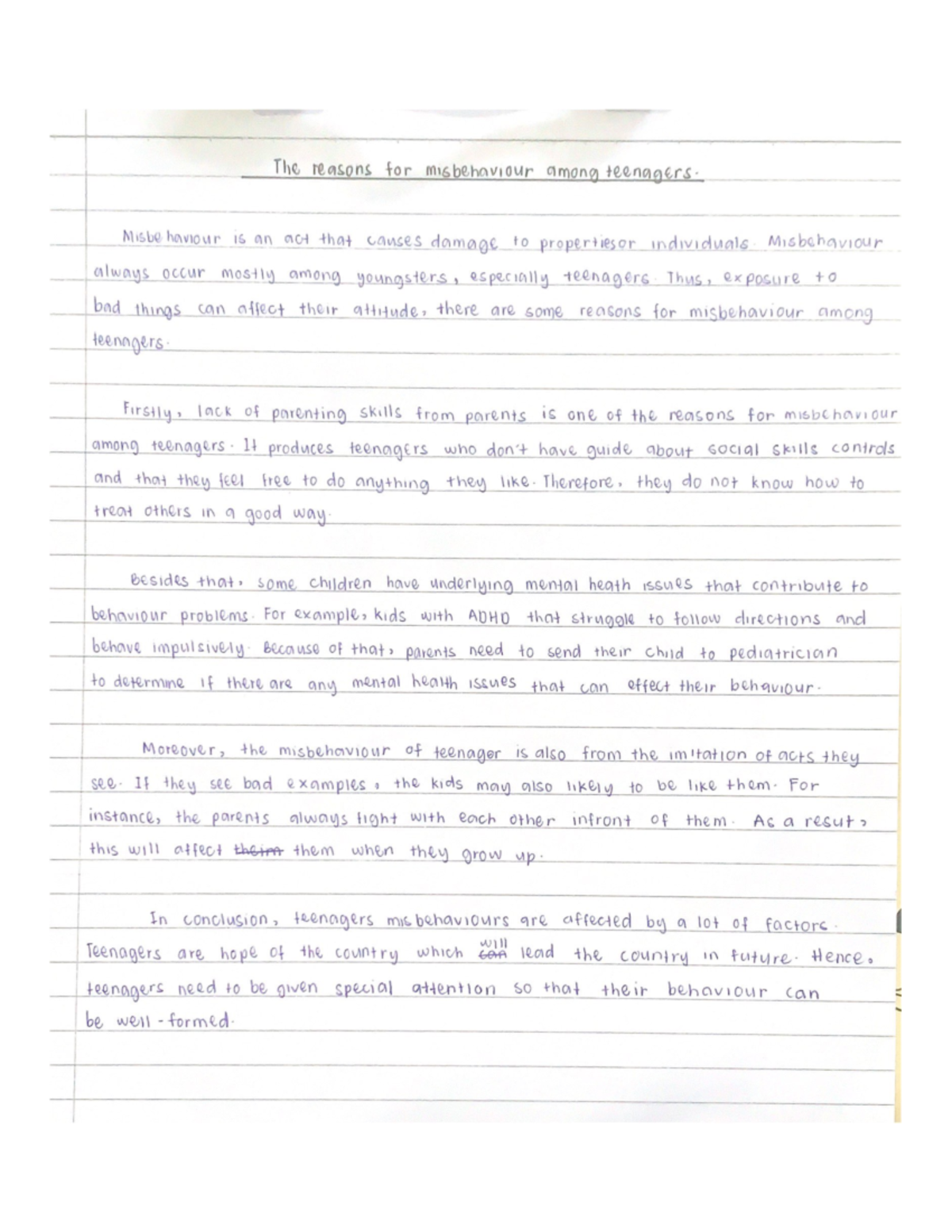 Essay ELC - (ga aim __The masons for _mebehaviour among teenagers. OL ...