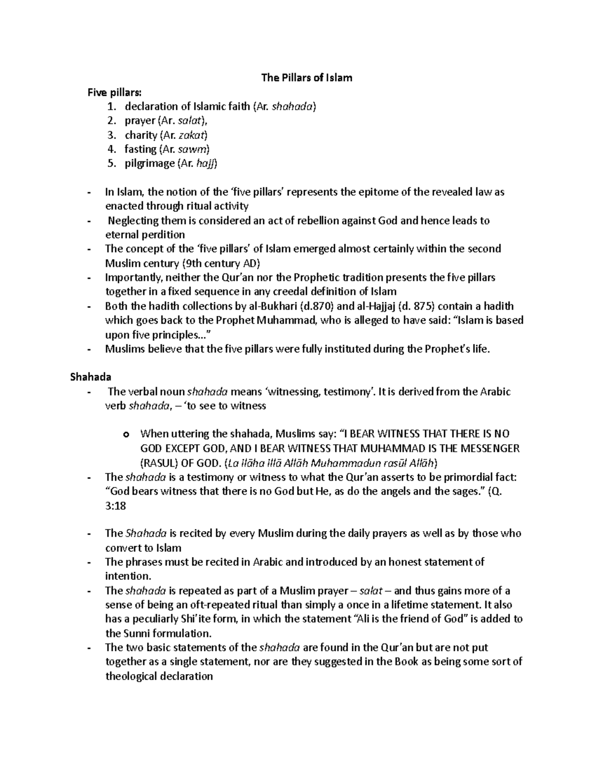 The Pillars of Islam - The Pillars of Islam Five pillars: declaration ...