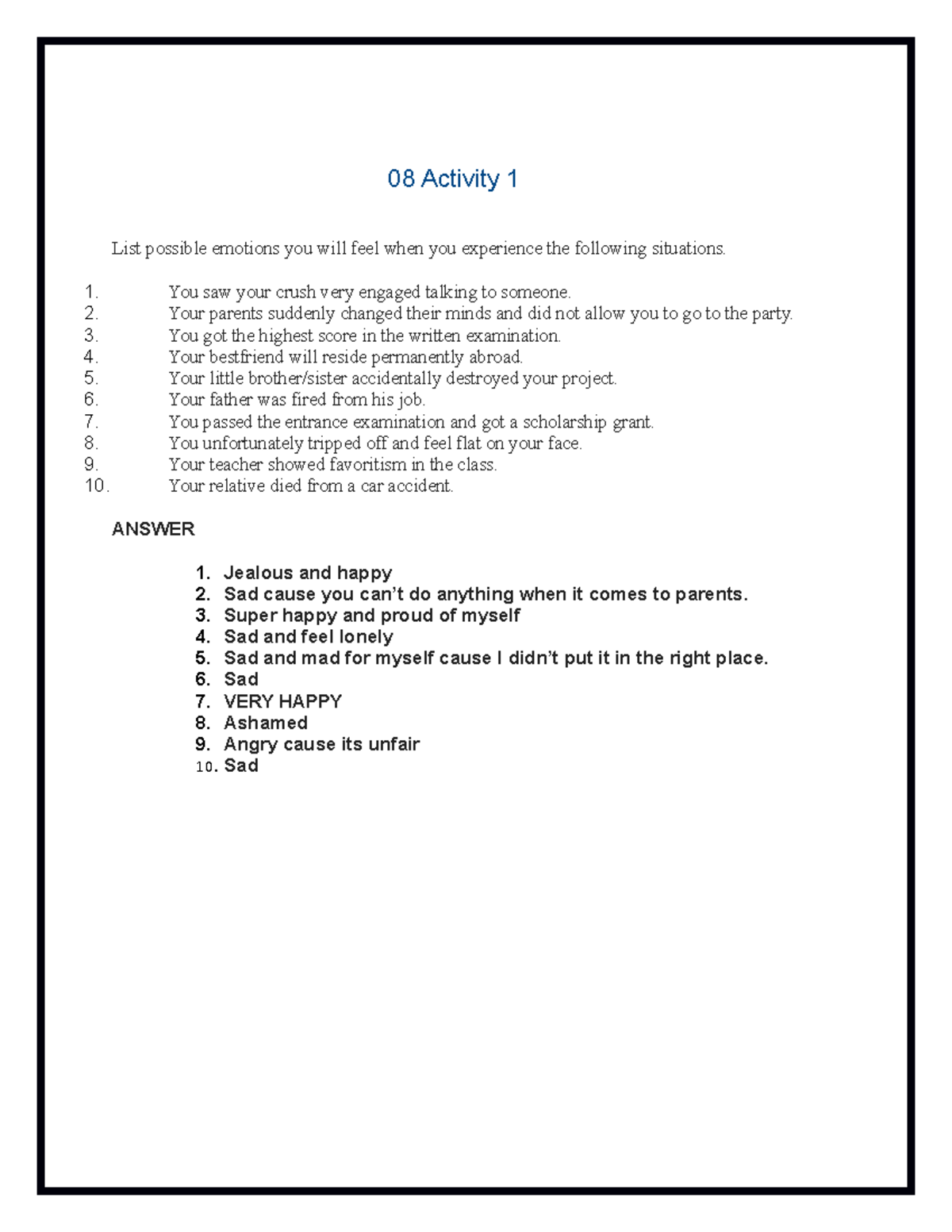 Perdev - Task performance - 08 Activity 1 List possible emotions you ...