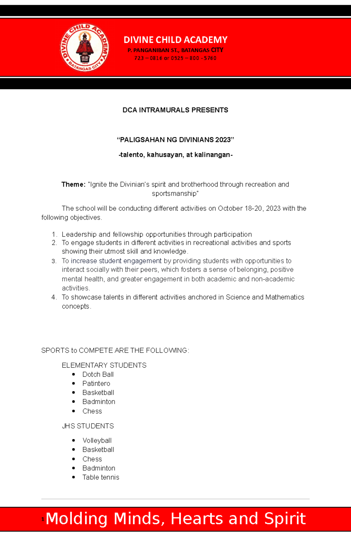 Proposal.Intramurals-Week - DCA INTRAMURALS PRESENTS “PALIGSAHAN NG ...