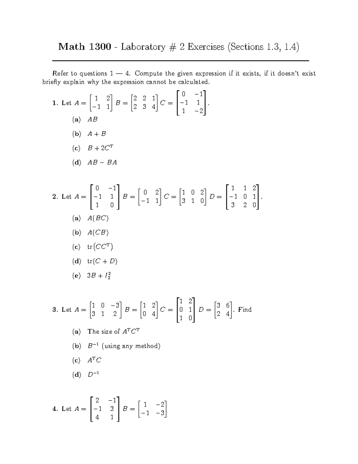 Math 1300 - Lab 2 - practice - Math 1300 - Laboratory # 2 Exercises ...