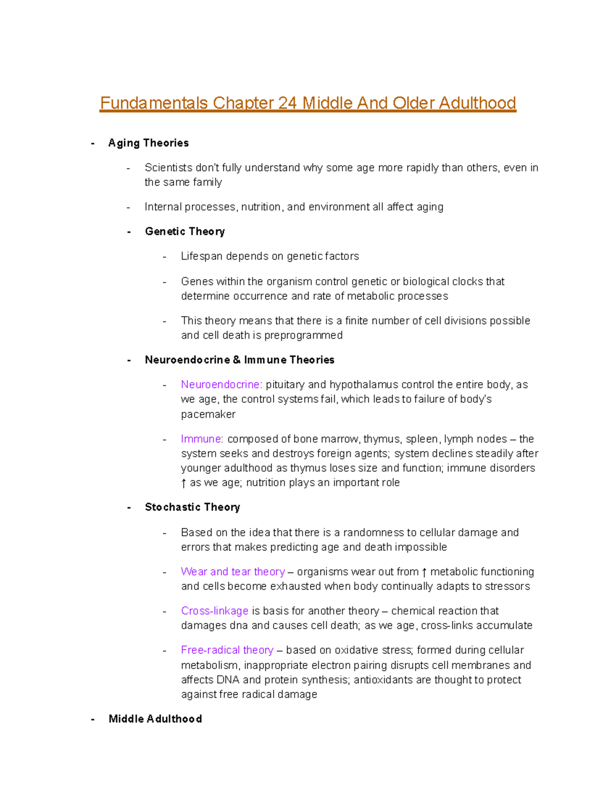 Fundamentals Chapter 24 Notes (Middle and Older Adulthood ...