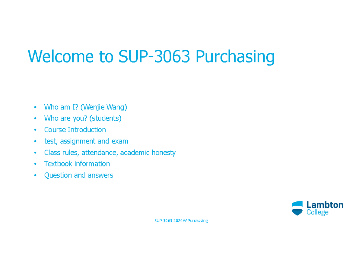 SUP-3063 Week 1 Rev 2 - Need a book for Purchasing - Welcome to SUP-3063 Purchasing Who am I ...