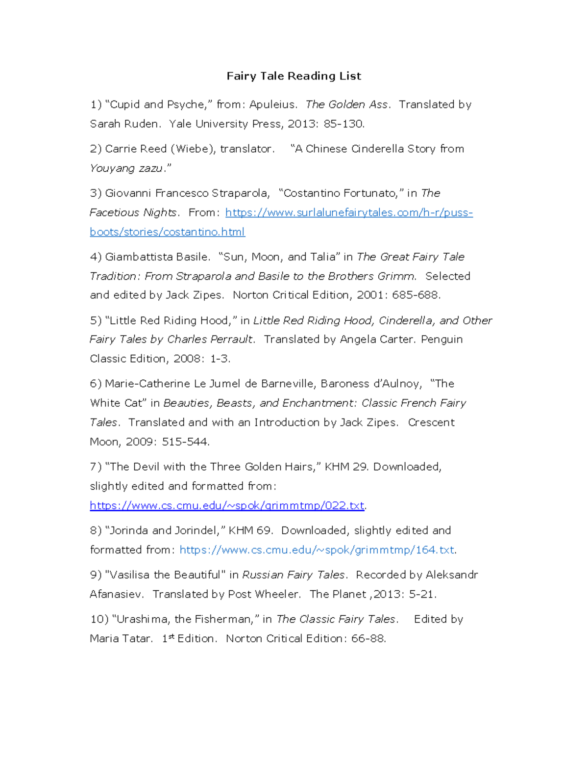 Cmlt 0101 fairy tale reader spring 23 - Fairy Tale Reading List “Cupid ...