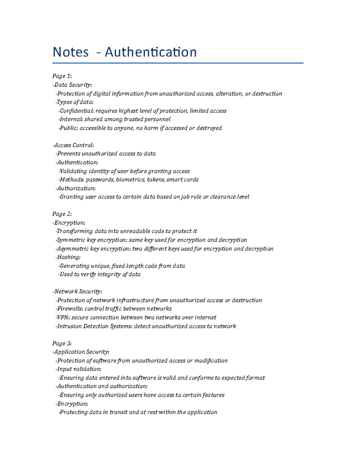Lecture Notes Authentication Notes Authentication Page 1 Data Security Protection Of