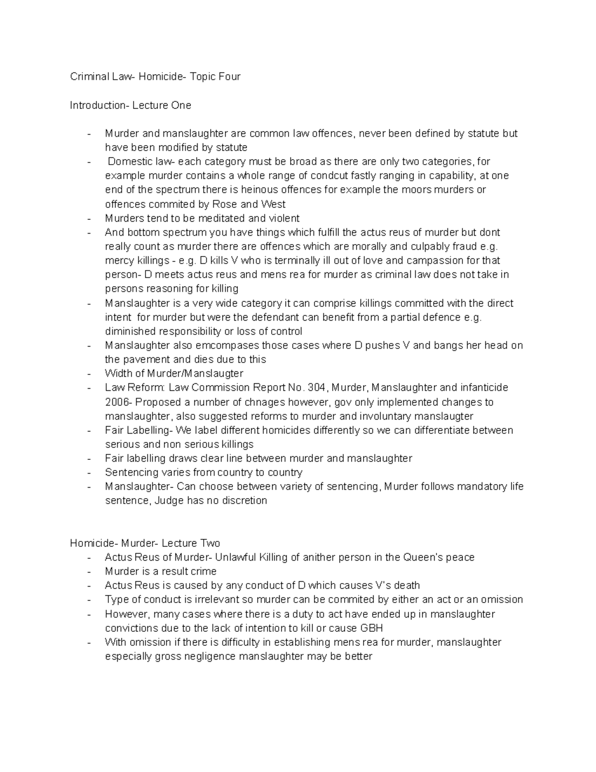 Criminal Law- Homicide- Topic Four - Criminal Law- Homicide- Topic Four ...