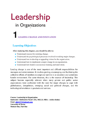 Implementing Change - Part 2 LEADING CHANGE AND INNOVATION ####### Implementing Change ...