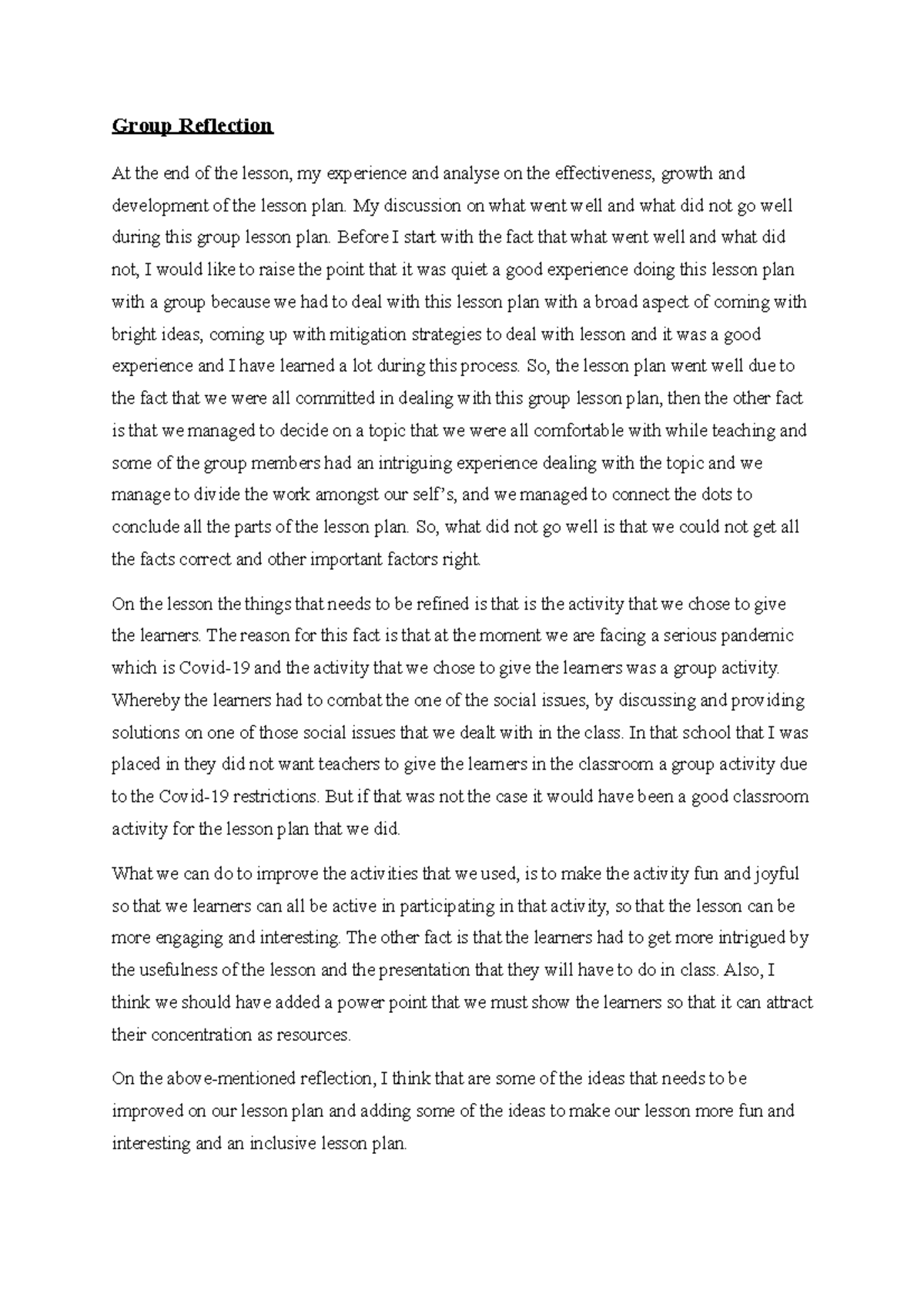 Group Reflection - PRO 280 - UP - Studocu