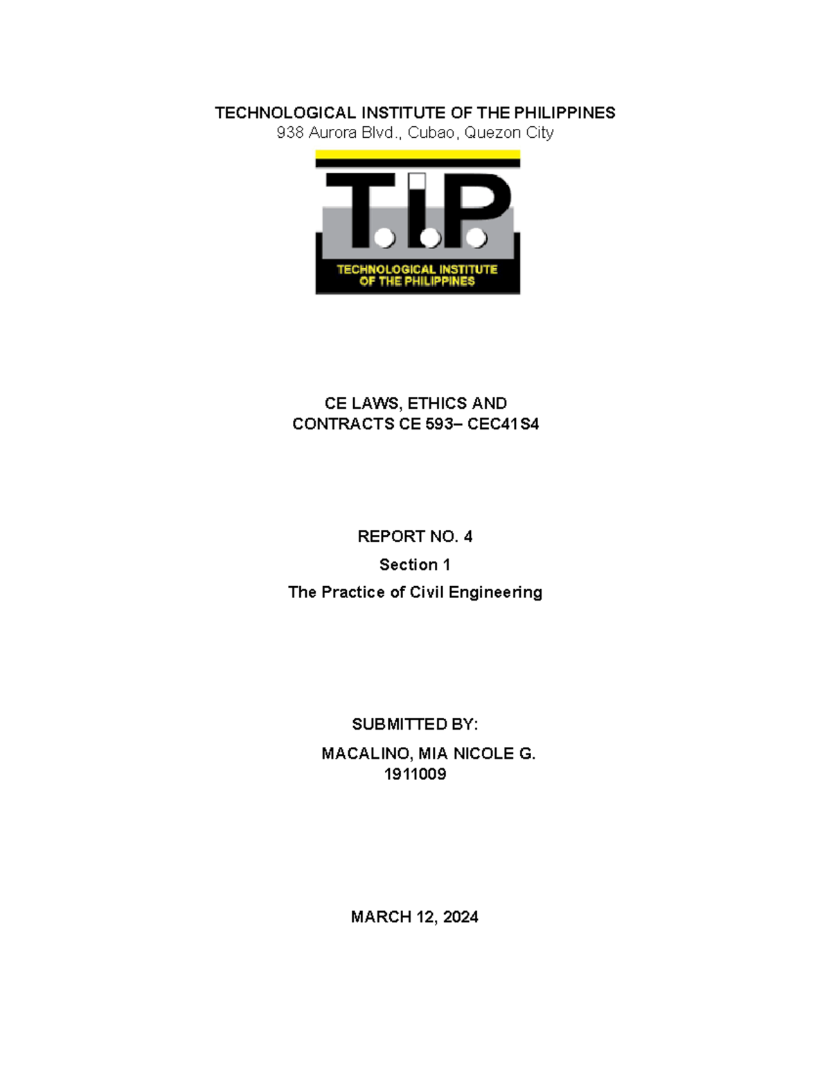 Section 1 Practice of Civil Engineers - TECHNOLOGICAL INSTITUTE OF THE ...