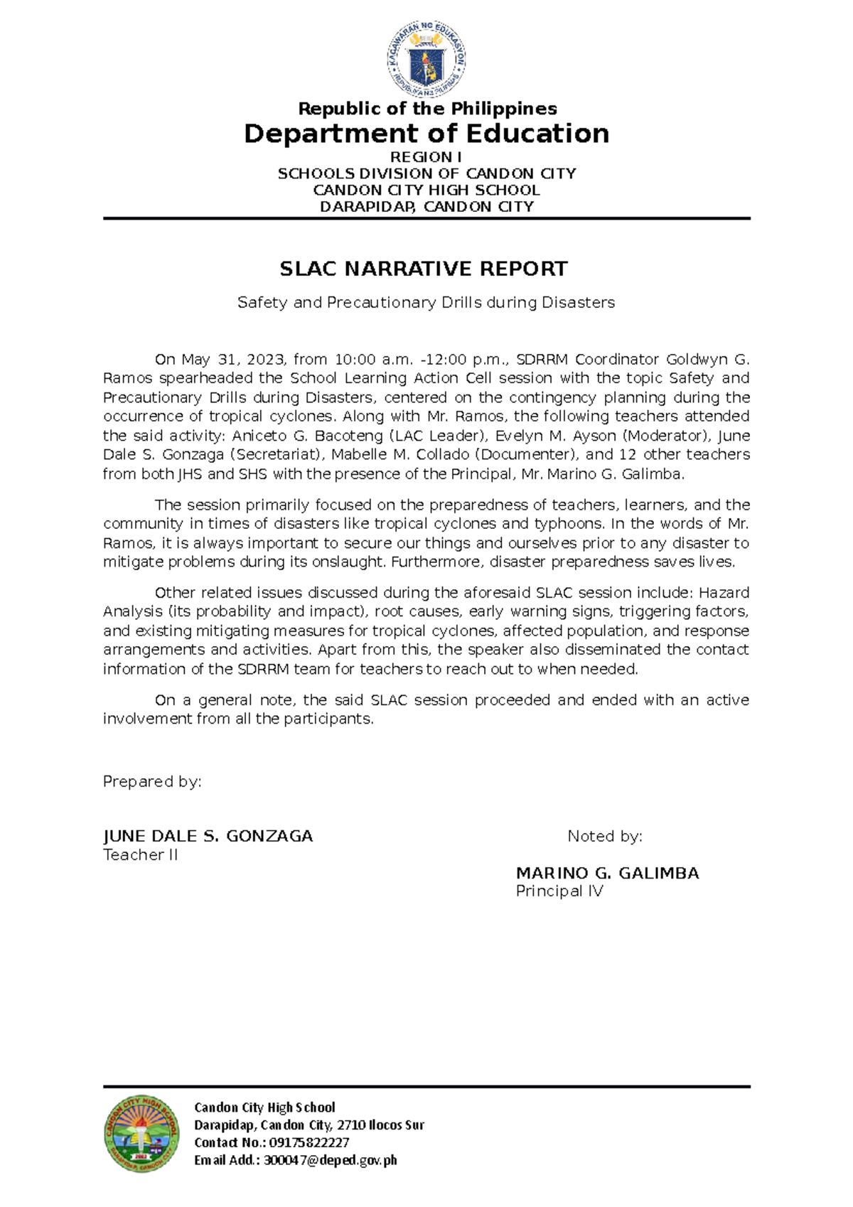 SLAC Narrative Report - May 2023 - Department of Education REGION I ...