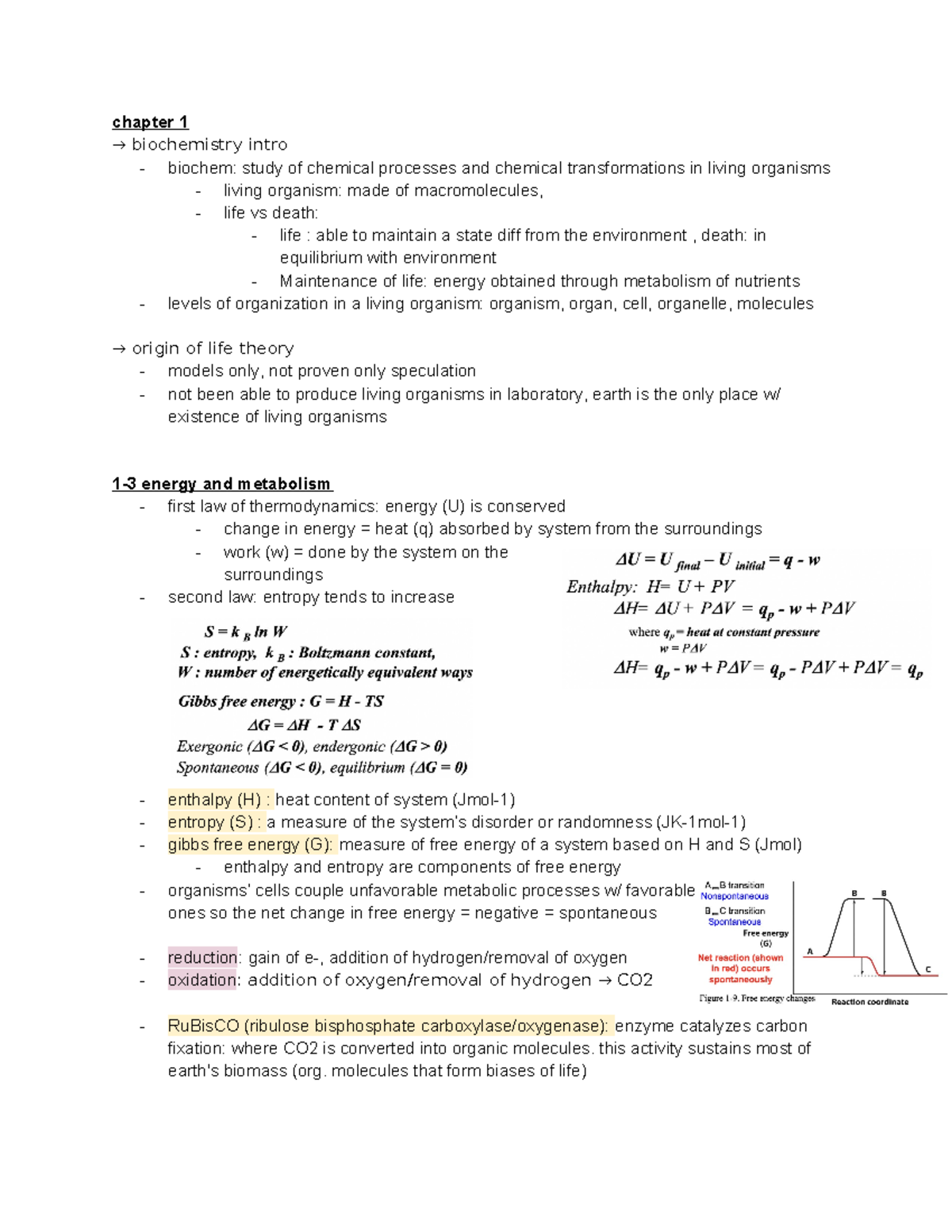 2bb3 notes - chapter 1 → biochemistry intro - biochem: study of ...