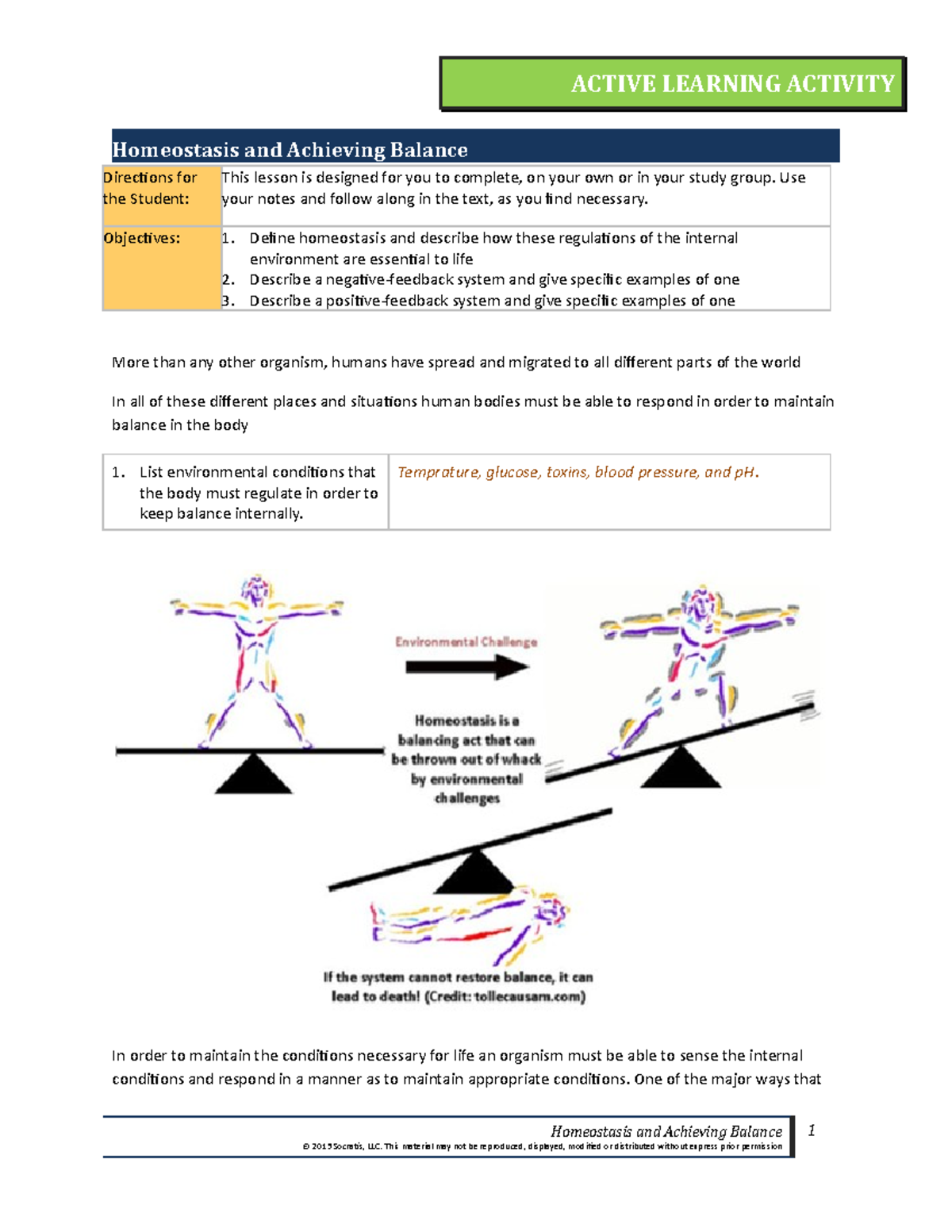 IGB3S ALA Homeostasis and Achieving Balance - ACTIVE LEARNING ACTIVITY ...