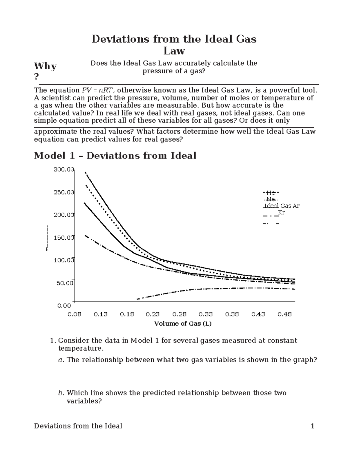14 Deviations from the Ideal Gas Law - S - Deviations from the Ideal ...