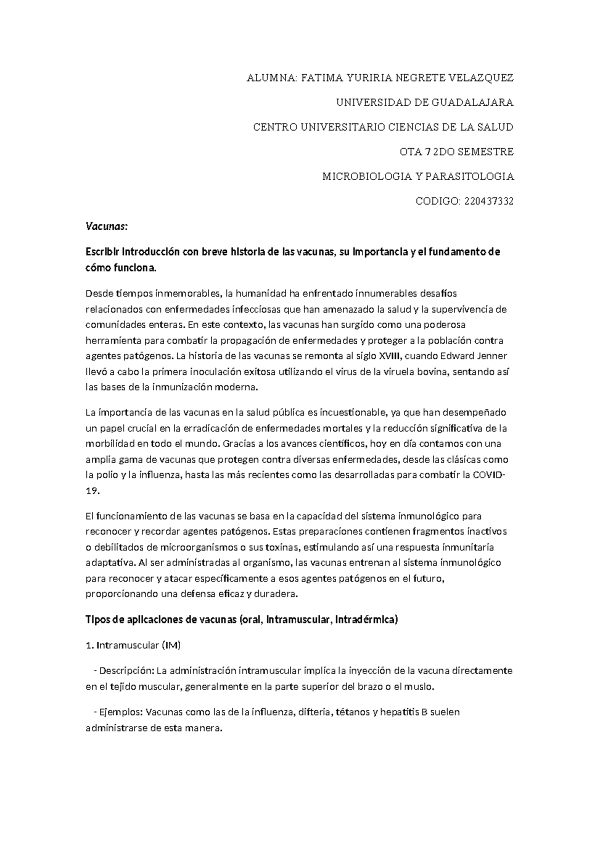 Vacunas - ALUMNA: FATIMA YURIRIA NEGRETE VELAZQUEZ UNIVERSIDAD DE ...
