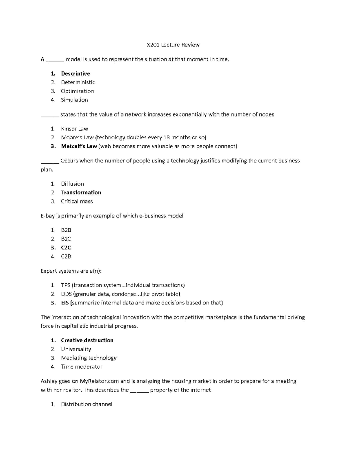 Lecture notes, Review sheet questions with answers - BUS X201 - Studocu