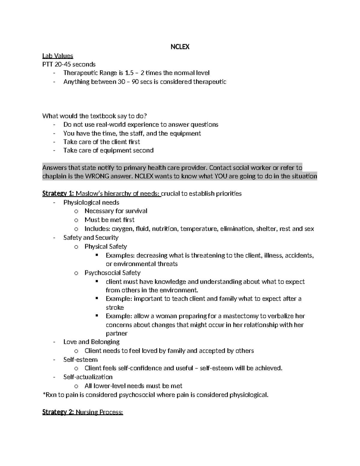 Nclex - NCLEX Lab Values PTT 20-45 seconds - Therapeutic Range is 1 – 2 ...