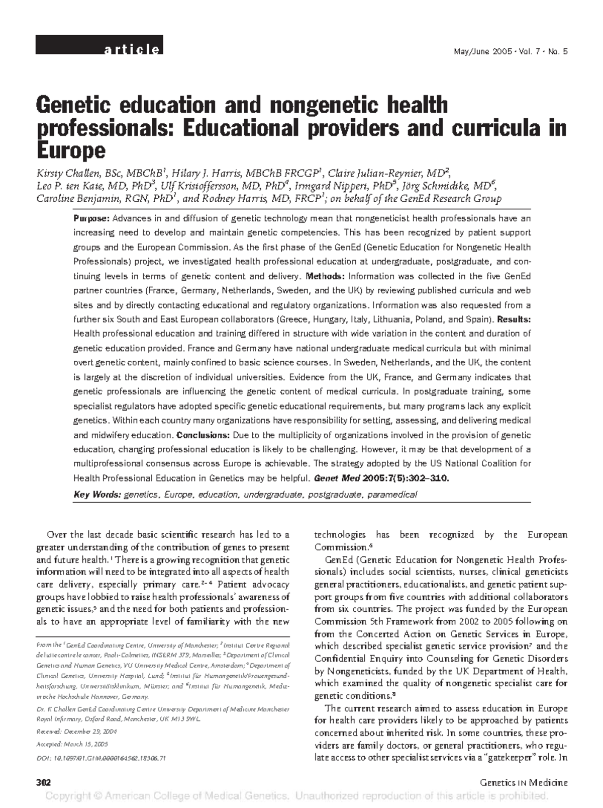 Genetic Education And Nongenetic Health Genetic Education And Nongenetic Health Professionals