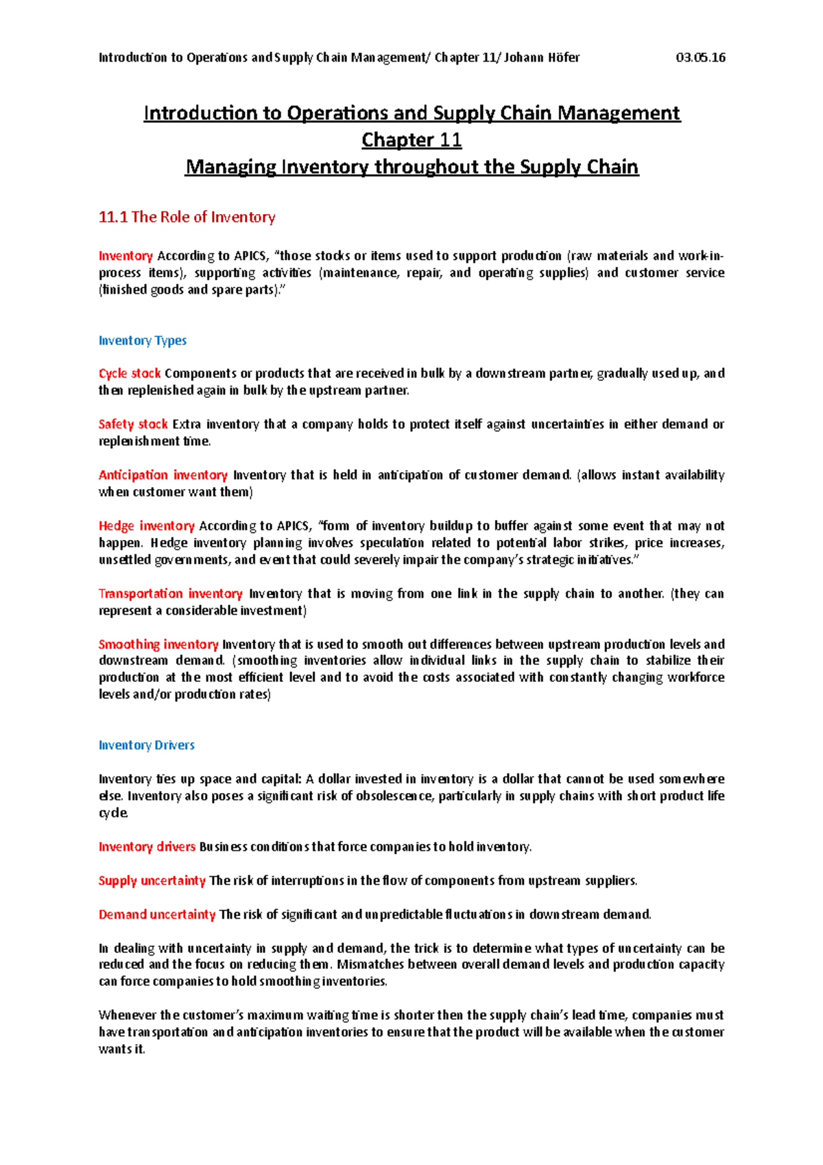 Introduction to Operations and Supply Chain Management Chapter 11 ...