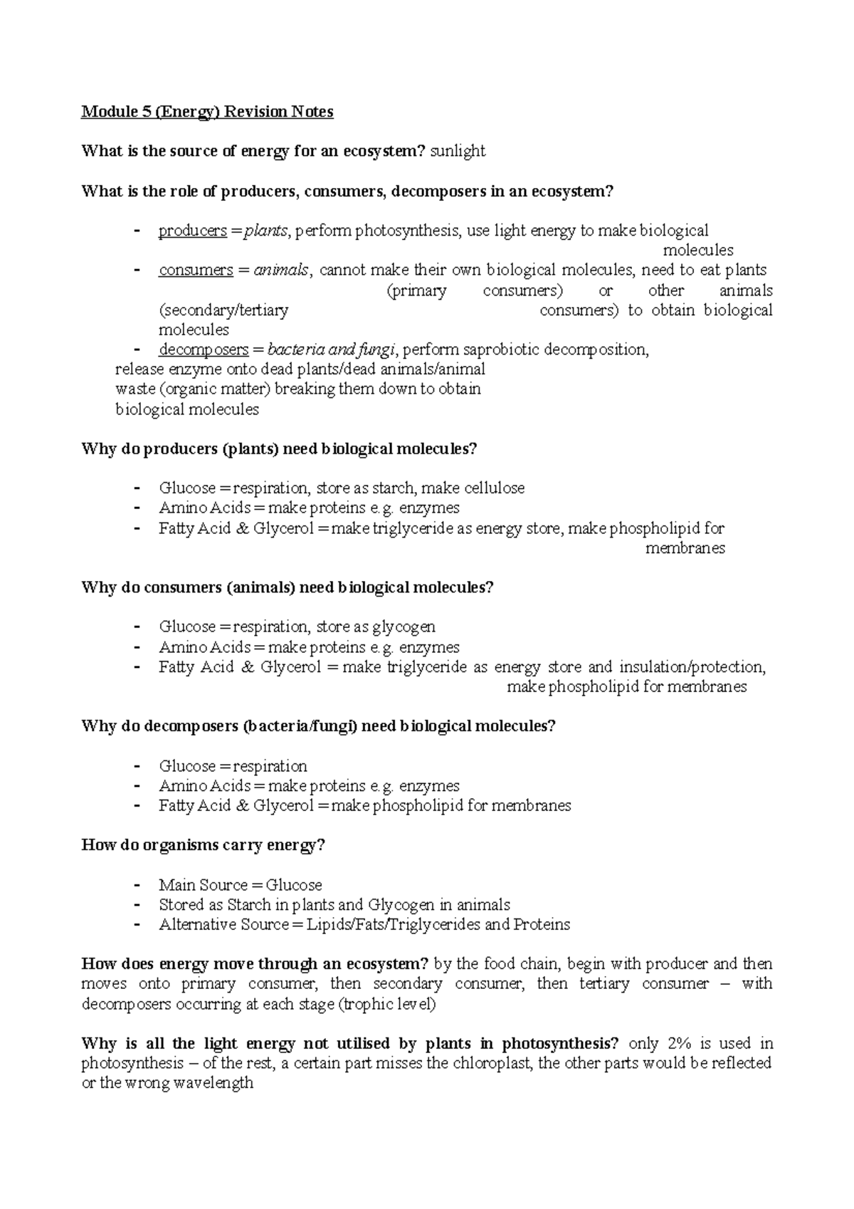 AQA Module 5 Revision Notes - Module 5 (Energy) Revision Notes What is ...