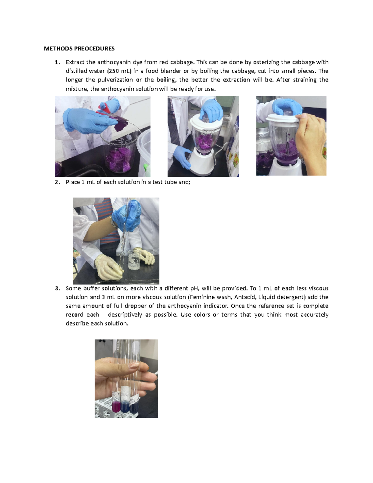 Procedures - METHODS PREOCEDURES Extract the anthocyanin dye from red ...