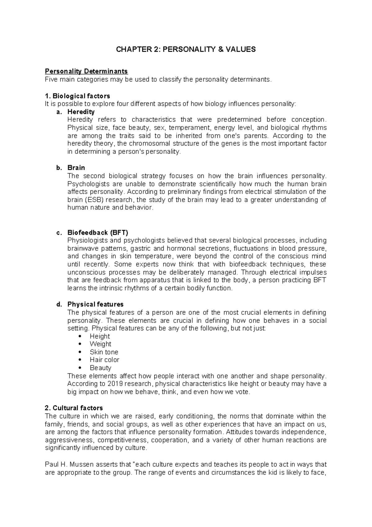 Chapter 2- Personality & Values extra notes - CHAPTER 2: PERSONALITY ...