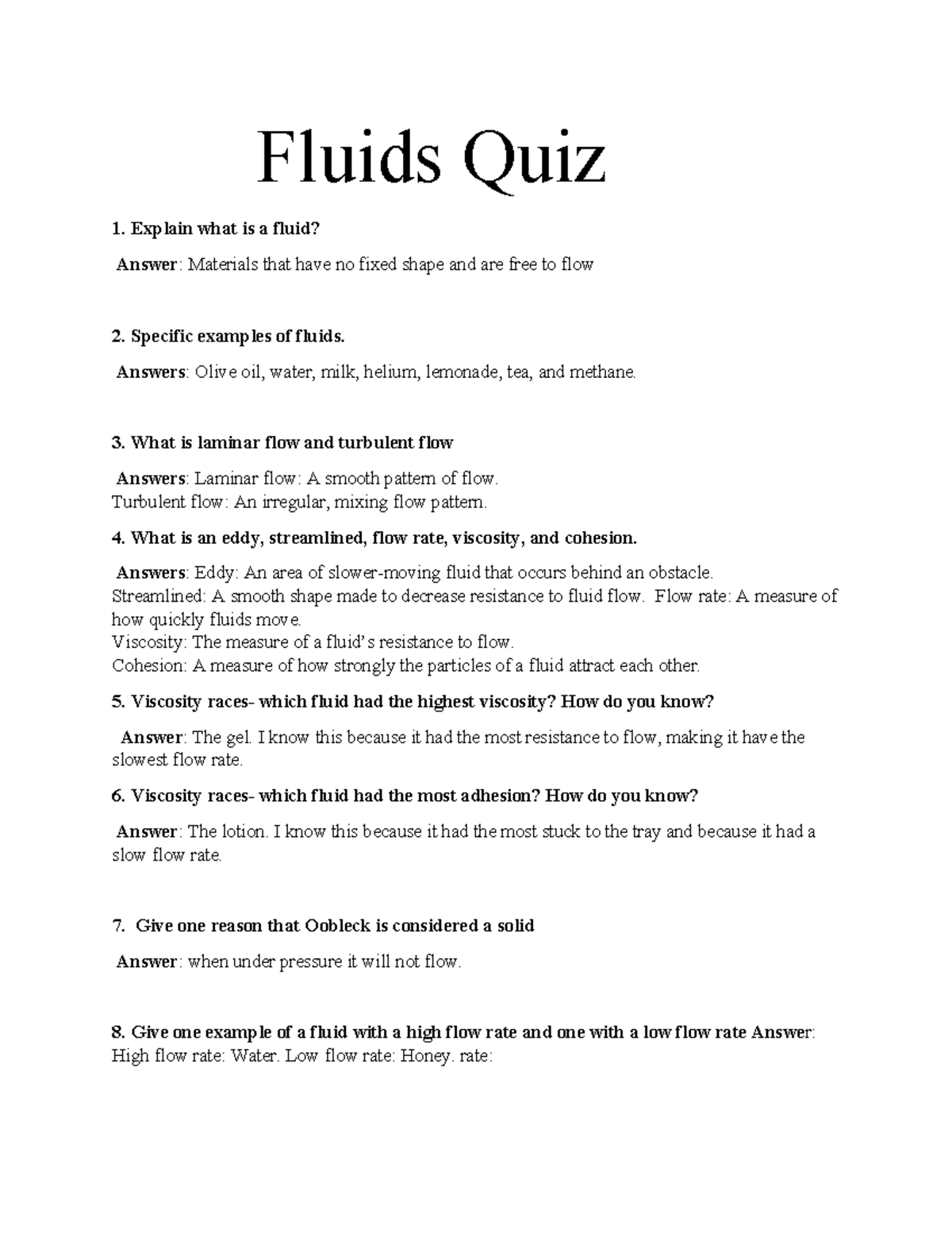 Explain what is a fluid - Helping students - Fluids Quiz Explain what ...
